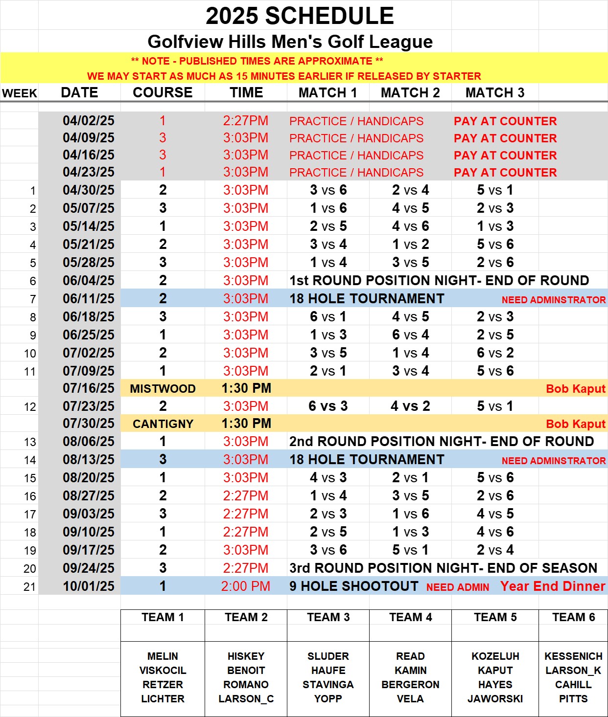 Schedule – Golfview Hills Men's Golf League